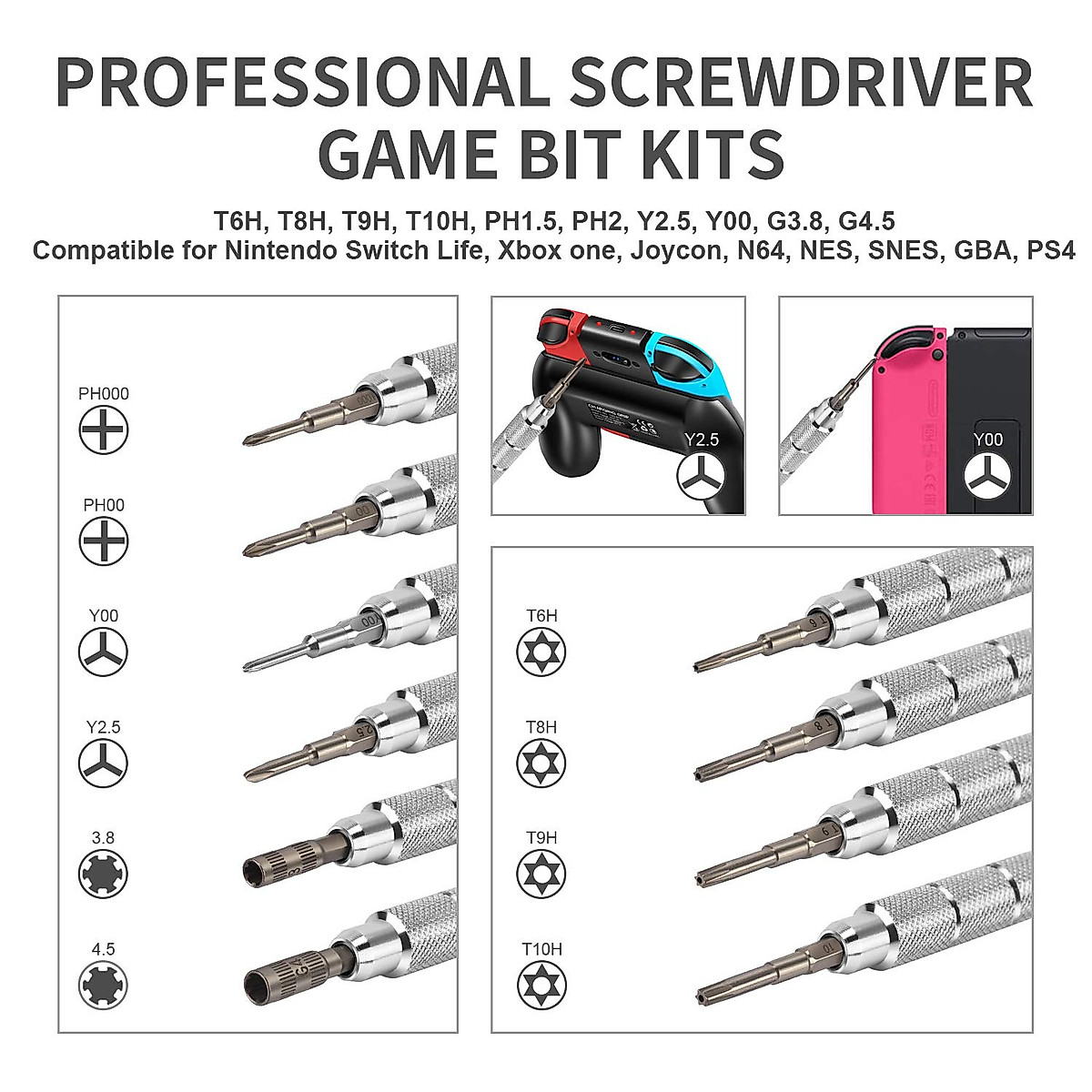 Showpin Game Repair screwdriver Kit: 23N1 MIni screwdriver set with Xbox Y00 T6 T8 T9 T10 Bit for Video Game Console controller for Nintendo Switch JoyCon PS4 PS5 Xbox