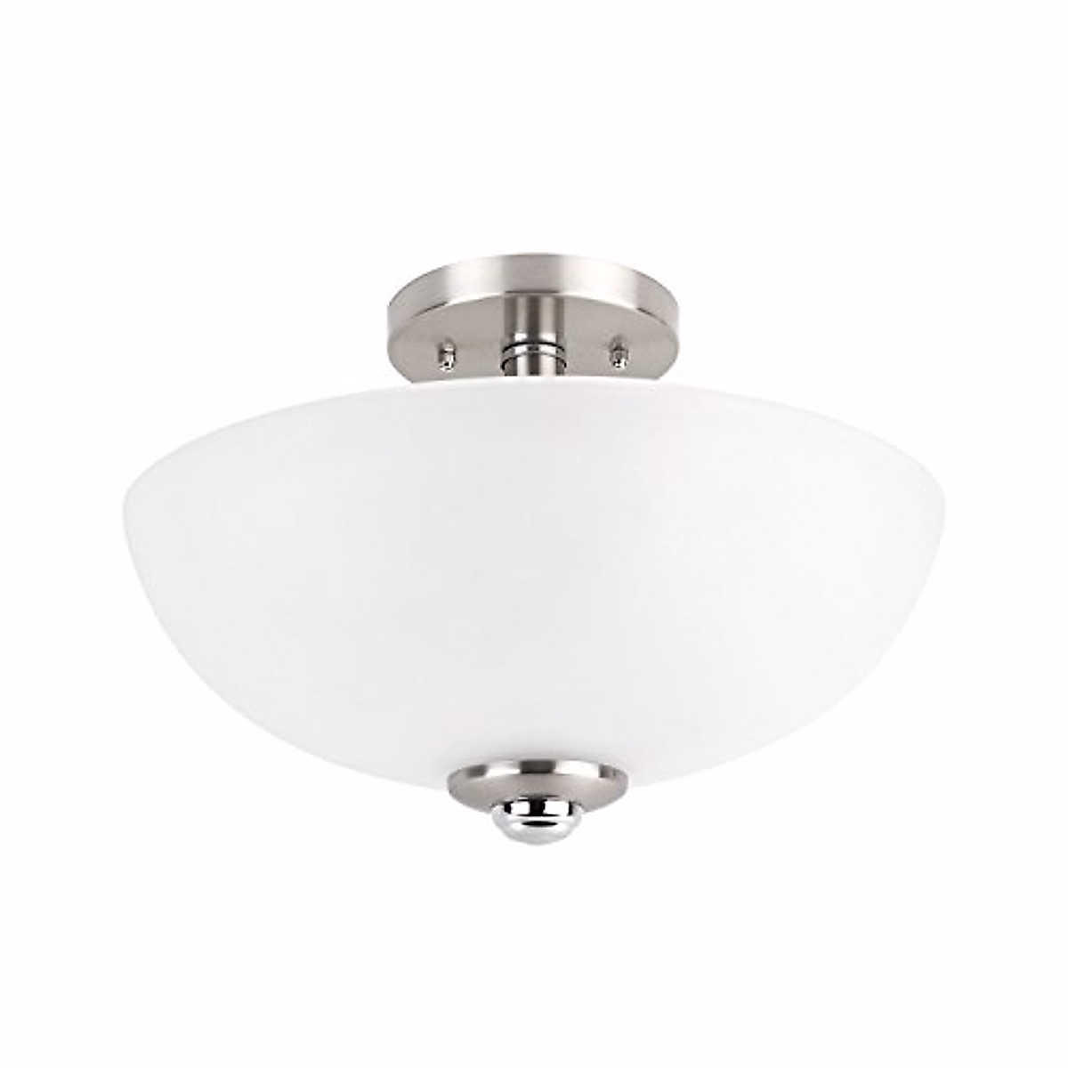 Globe Electric 63357 2-Light Semi-Flush Mount Ceiling Light, Brushed Nickel, Chrome Accents, Frosted Glass Shade, Light Fixtures Ceiling Mount, Bedroom Lights for Ceiling, Dining Light Fixture