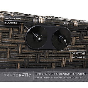 Grand patio Outdoor Recliner with Independent Adjustable Back and Footrest, Air Pump 150° Lay Flat Reclining Chair Removable Olefin Cushion Flip-Up Table Wicker Grey 1PC