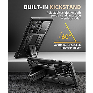 Tongate for Samsung Galaxy S23 Ultra Case, [Bulit-in Slide Camera Cover & Screen Protector] [2 Front Frame] Military Grade Shockproof S23 Ultra Phone Case with Kickstand & Belt-Clip 6.8", Black