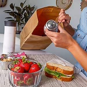 The Original Waxed Canvas Lunch Bag, Handmade with Certified Organic Cotton and Hand Waxed with Beeswax, Foldable, Stiff Material, Plastic-Free, Reusable, GOTS, Large, For Men, Women, Kids, Brown