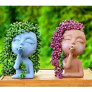 LovTocTic Head, Face Planters, Kissing Girl Flowerpot, Lady Head Flower Pot, Female Kiss Faces Small Resin Art Succulent Pots for Indoor Outdoor Plants, Kissy Brown