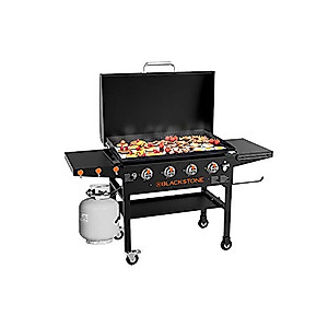 Blackstone 36” Griddle with Hood & Four Burners - Stainless Steel Gas Griddle with Hood, Wheels, Two Side Shelf & Magnetic Hooks – Heavy Duty Outdoor Griddle Station for Backyard, Patio - 1899