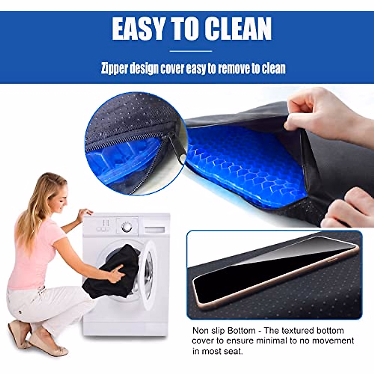 Gel Seat Cushion - 1.65inch Double Thick Egg Seat Cushion with Non-slip Cover - Coccyx Cushion for Back & Sciatica Pain - Office chair Car Seat Cushion - Honeycomb Breathable Design, Durable, Portable