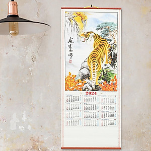 Garneck 2024 Chinese Wall Scroll Calendar, Paper Calendar Year of the Dragon Wall Calendar Chinese New Year Calendar Reel Calendar Planner