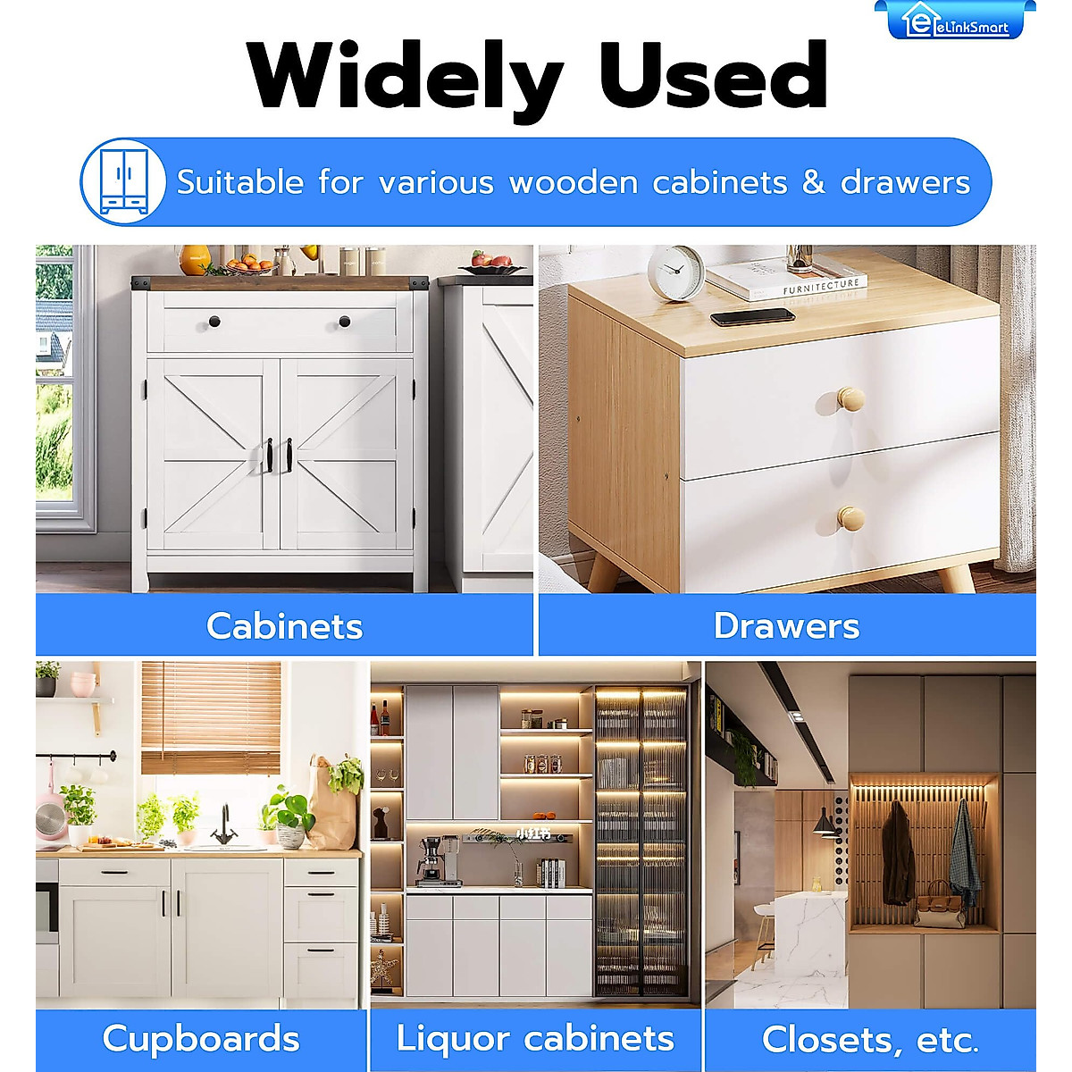 eLinkSmart Smart Cabinet Lock, Hidden No Drill Adhesive Magnetic Baby Proofing Child Proof Drawer Locks, Keyless RFID Bluetooth Cabinet Locks for Adults File Kitchen Cupboard Closet Liquor - White