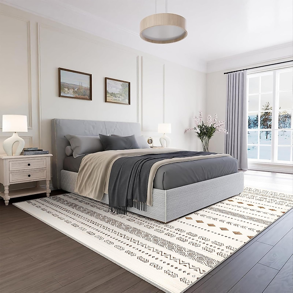 RELEANY Area Rug 8x10 Washable Rugs for Living Room Rug Non-Slip, Soft Moroccan Geometric Farmhouse Low Pile Design Printed Carpet for Dining Room Bedroom Office Home Decor Brown