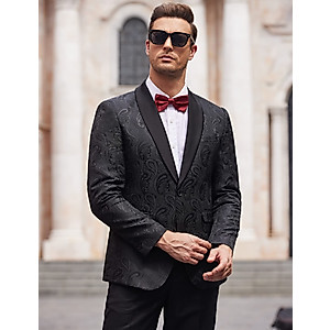 COOFANDY Mens Floral Tuxedo Jacket Paisley Shawl Lapel Suit Blazer Jacket for Dinner,Prom,Wedding Black