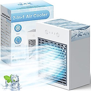 Mini Portable Air Conditioners, 3 IN 1 Evaporative Air Cooler, 2000mAh Battery Powered & USB Rechargeable, 3 Speeds Humidify Air Cooler, Small Air Conditioner Portable for Room Car Office Camping