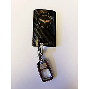 iJDMTOY Glossy Black Carbon Fiber Finish Exact Fit Key Fob Shell Cover w/Keychain Compatible with Cadillac ATS CTS DTS XTS SRX STS Escalade or Chevrolet C7 Corvette, etc