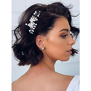 Catery Flower Bride Wedding Hair Comb Pearl Crystal Side Combs Leaf Bridal Hair Piece Clips Hair Accessories for Women and Girls