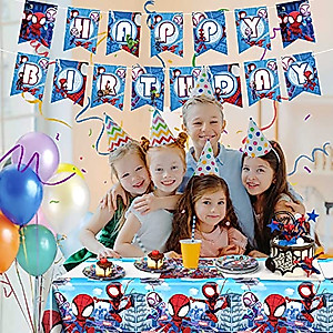 50pcs Spidey and His Amazing Friends Birthday Party Supplies Decorations, 24 Plates, 24 Napkins, 1 Tablecloth and 1 Pull Flag, Birthday Party Favors for Kids Boys Girls