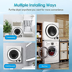 PETSITE Compact Laundry Dryer, Electric Portable Clothes Dryers With Stainless Steel Drum & Exhaust Pipe, 13.2 lbs Capacity, 5 Drying Modes for Apartments, Home, Dorm, 1350W, White