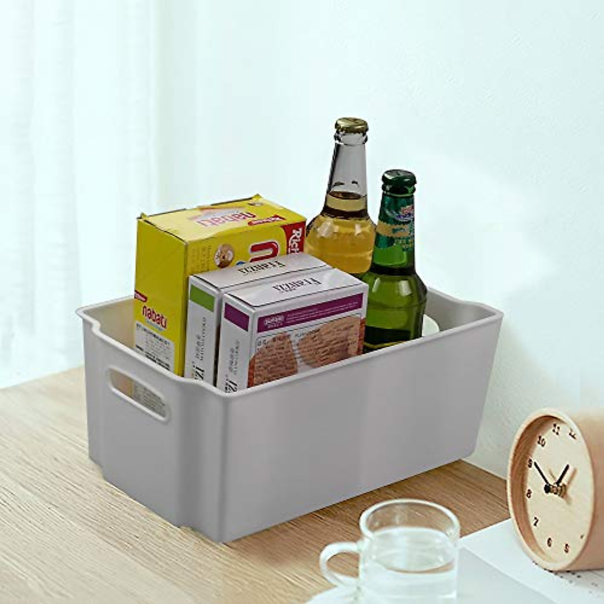 Morcte 4-Pack Plastic Stackable Storage Bin, White Stacking Storage Basket