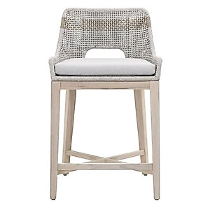Home Square 3 Piece Upholstered Patio Counter Stool Set in Taupe and White