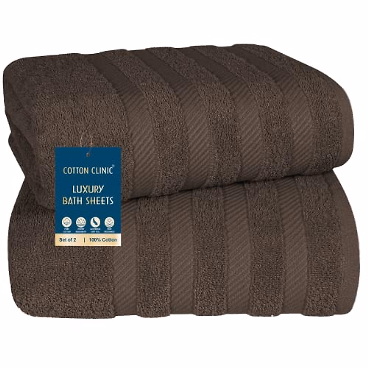 Cotton Clinic Oversized 2 Piece Bath Sheet Set, Jumbo Large 35x68 Bath Towels for Bathroom, 100% Cotton Bath Sheet for Adults, Quick Dry Absorbent Durable 2-Pack Bath Sheets Towels Chocolate Brown