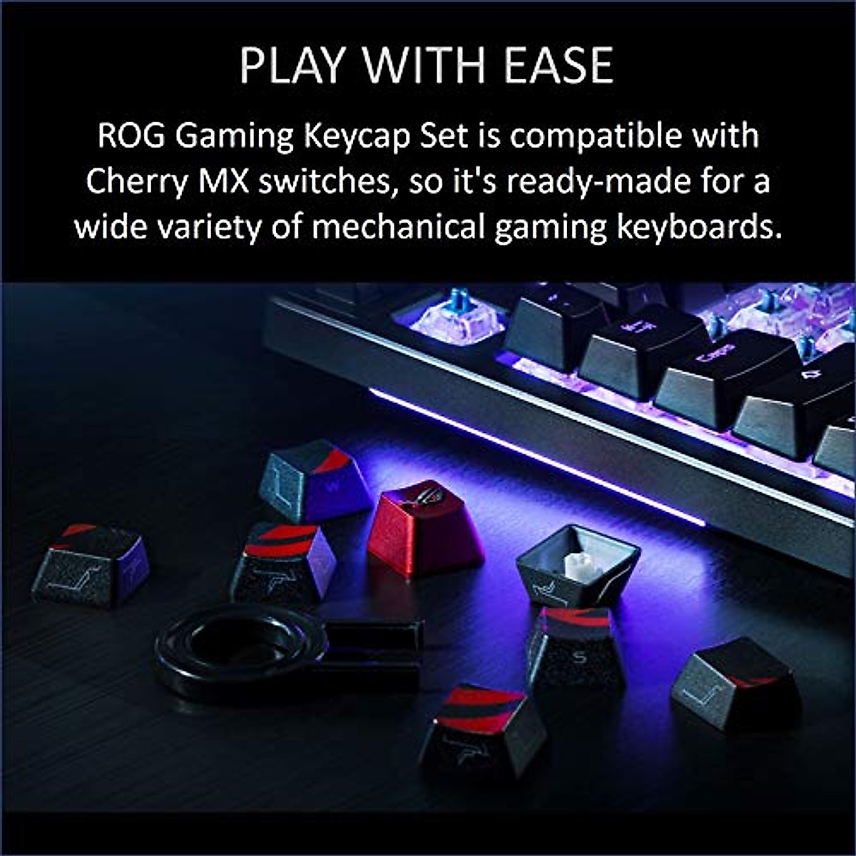 ASUS ROG Gaming Keycap Set - Textured Side-Lit Design for FPS & MOBA Gaming | Accurate Keypress with Strong Grip | Compatible with Cherry MX Switches | Includes Keycap-Puller Tool for Easy Installatio