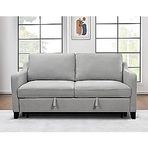 3-in-1 Upholstered Futon Sofa Loveseat Convertible Sleeper Couch Bed ,2-Seaters Sofa & Couch Soft Cushions Love Seat Daybed for Small Space Living Room Napping,Light Gray Queen Size with 2 Pillows