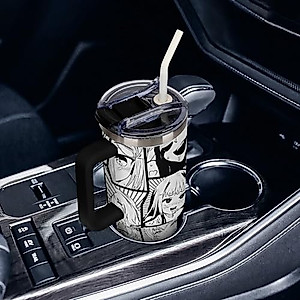 Niapessel Leak Proof Tumbler, Insulated Water Bottles with Straw, Anime Girl Face Emotion Insulated Cup with Handle 40 Oz Stainless Steel Flask for School, Travel, Car, Sports, Work