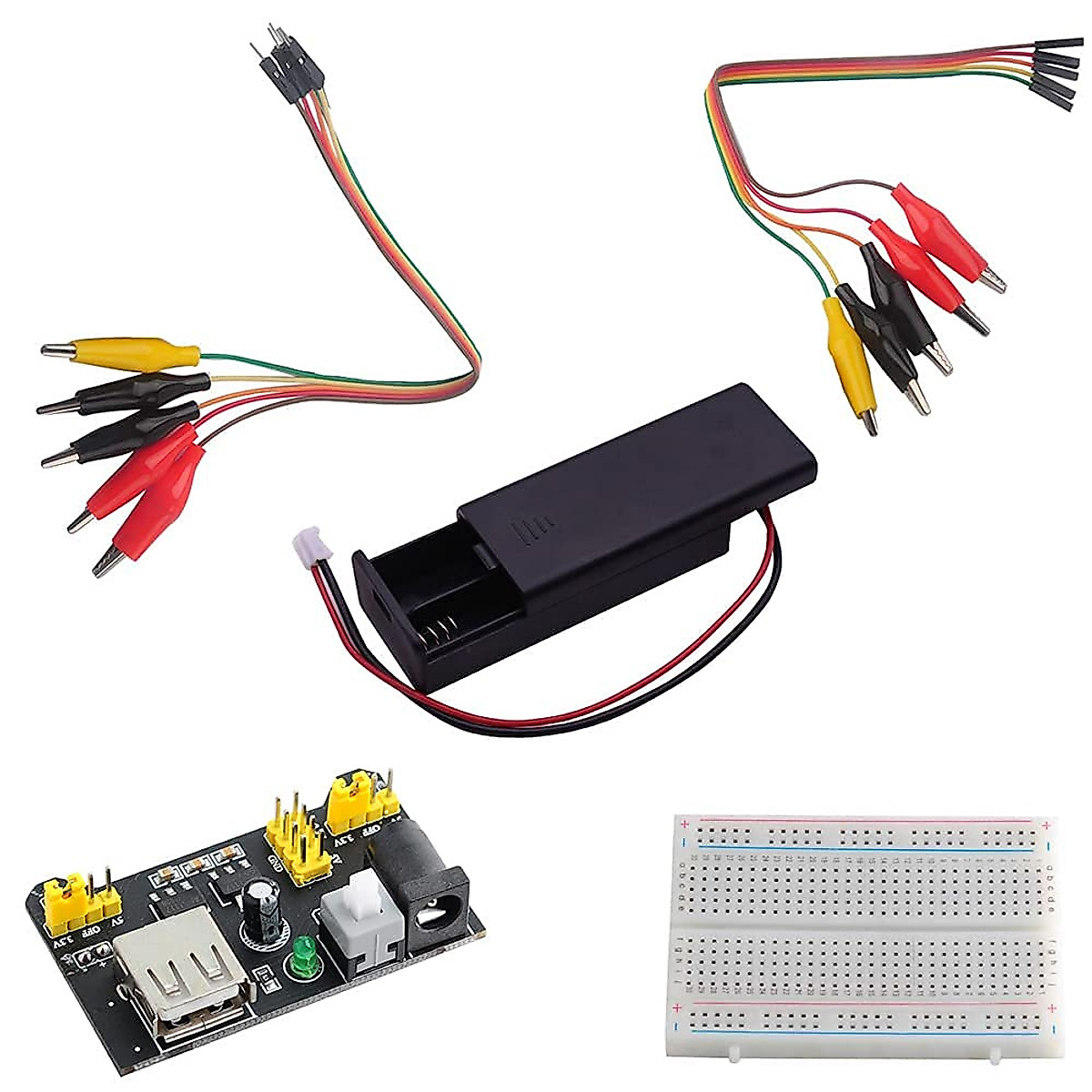 DIYmalls AAA Battery Holder 3V + Breadboard Jumper Wire Alligator Clip Cable