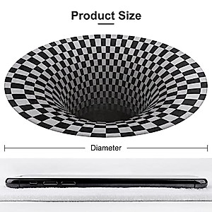 GAGNONLEE 3D Vortex Illusion Round Carpet Black White Plaid Rugs 3D Visual Optical Floor Mat for Bedroom Living Room Home Decor Non-Slip Area Rug Diameter 2Ft