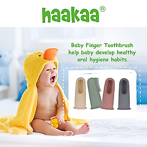 haakaa Baby Finger Toothbrush,Soft Food Grade Silicone,for Training Teething and Oral Cleaning,0 Months+, 2 Pack, Pea Green