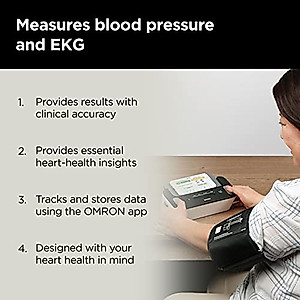 Omron Complete Wireless Upper Arm Blood Pressure Monitor + EKG; Measure Bp, EKG, Afib, Tachycardia, Bradycardia & Sinus Rhythm; Built-In Bluetooth Technology
