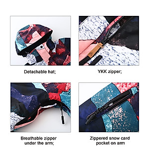 GSOU SNOW Women's Ski Jacket and Pants Snowboarding Snowsuit Coat Insulated Waterproof Windproof,Color Spot Pink L