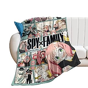 Anime ANYA Family Plush Splicing Blanket Flannel Fleece Warm Soft Throw Blanket for Couch Sofa Bed Living Room 60 X 50 in