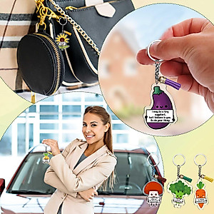 Siifert 20 Sets Emotional Support Keychain Bulk with Tassels Employee Appreciation Gift Acrylic Potato Pickle Mushroom Christmas Gift