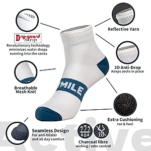 DRYMILE Active Waterproof Socks, Breathable Cushioned Running, Hiking, Winter Waterproof Socks for Men & Women - Ankle (Large, White/Blue)