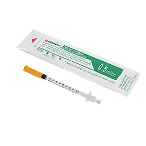 Elimedical Veterinary Insulin Syringe, U-100, 0.5cc (0.5ml), 27g x 1/2 inch (12.7mm), Individually Packed, for Pet Cat or Dog, 100 per Box, 05V2713VB