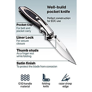 Grand Way Pocket Knife - Tactical Survival Folding Knives with Pocket Clip for Men Women - Best EDC Work Camping Hiking Hunting Knives - Sharp Blade Tool - Birthday Christmas Gifts for Men 04003