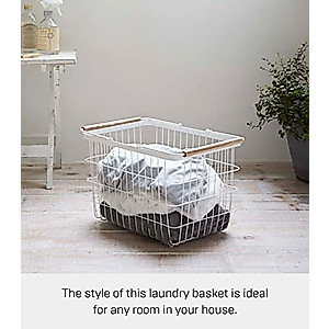 YAMAZAKI home 2809 Laundry Basket with Wooden Handles, Medium, White