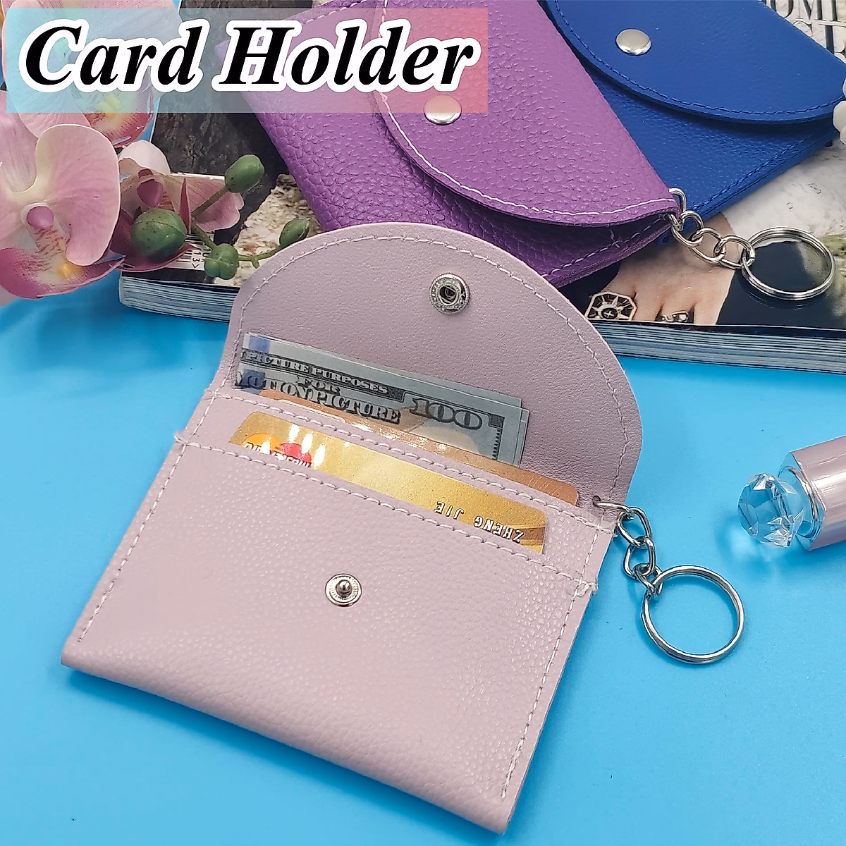 BATUMEYE Gift Set for Woman with Card Holder, Wristlet Lanyard,Pom Pom Ball,Travel Bottle Holder(Purple