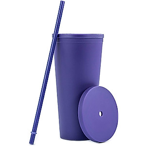 STRATA CUPS Classic Multicolor Tumblers with Lids and Straws (8 pack) - 22oz Matte Pastel Colored Acrylic Tumblers with Lids and Straws, Double Wall Tumbler Bulk, Reusable Cup with Straw Cleaner