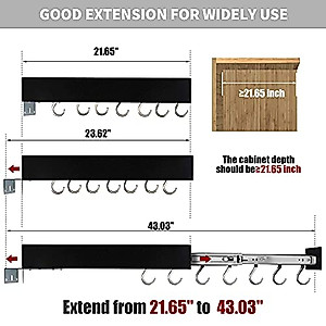 SOYO Adjustable Pot Racks Pan Utility Organizer Pull Out Kitchen Cabinet 7 Hook for Hanging, Sliding Pantry Organization and Storage, Black