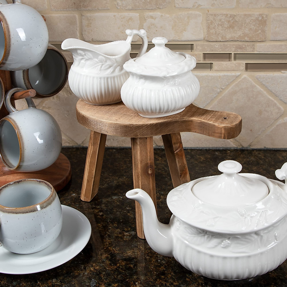 Rustix Mini Wooden Stool w/Handle - Rustic Decorative Mini Pedestal - Ideal Accent Stool for Small Decor, Plants and Trinkets - 9.3 L x 6.5 H x 5.8 W