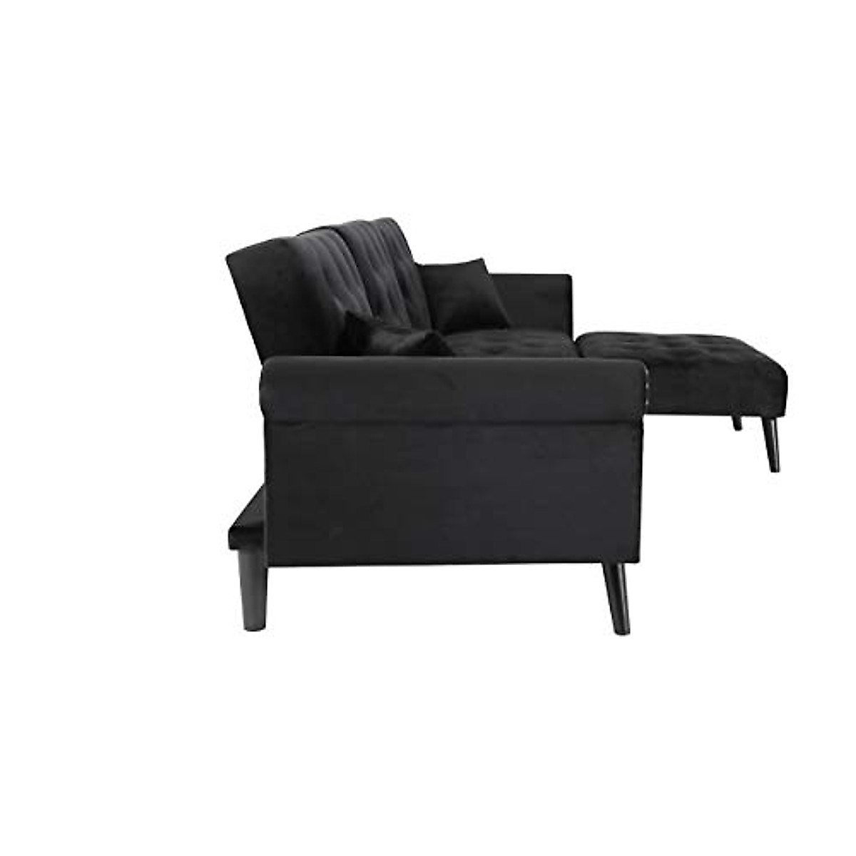 DERCASS Convertible Bed L-Shape Chaise Sectional Sleeper Button Tufted Sofa Velvet with Pillows Reversible Couch for Living Room (Black Sofa), W223S008SOFA