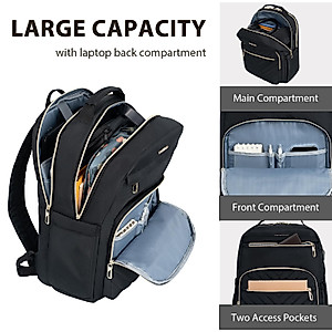 VANKEAN 17.3 Inch Laptop Backpack for Women Men Work Laptop Bag Fashion with USB Port, Waterproof Backpacks Nurse Stylish Travel Bags Casual Daypacks for College, Business, Black