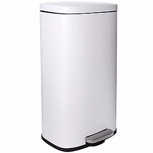 Arlopu 8 Gallon Step Trash Can, Stainless Steel Garbage Bin, Soft-Close Rubbish Bin with Removable Plastic Inner Bucket, Fingerprint-Proof, Lid Dustbin, Suit for Kitchen Home (White, 30L)