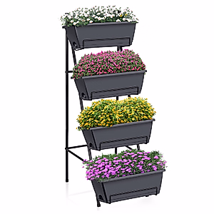 OYEAL Raised Garden Bed 4 Tier Vertical Garden Planter Indoor Outdoor Raised Planter Box with Legs Elevated Herb Garden Planter for Flowers Vegetables Plants, Grey