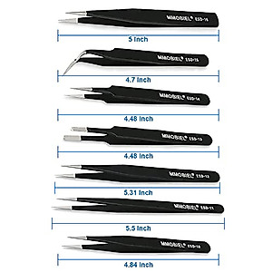 MMOBIEL 7x Precision Tweezers Set - Anti-Static Stainless Steel ESD Tweezers - For Electronics, Laboratory Work, Jewelry, Craft, Soldering and more