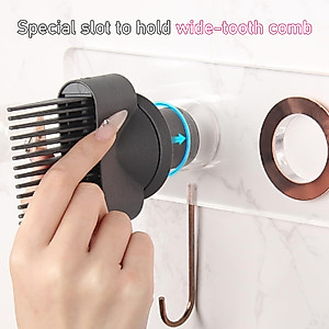 Floatant Wall Mount Hair Dryer Holder Compatible with Dyson Supersonic, Hair dryer holder, Acrylic Attachments Organizer with Hooks for Accessories Nozzles, Wide-Tooth Comb, Diffuser (Transparent)