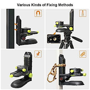 Huepar Fine-tuning Bracket Laser Level Adapter, Multifunctional Magnetic Pivoting Base with Adjustable Clip, 360° Adjustable Support with 1/4"-20 Male Threaded, Height Adjustment - PV10+