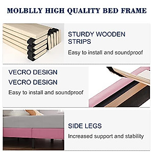 Molblly Twin Bed Frame Upholstered Platform with Headboard and Strong Wooden Slats, Strong Weight Capacity, Non-Slip and Noiseless,No Box Spring Needed, Easy Assembly,Pink