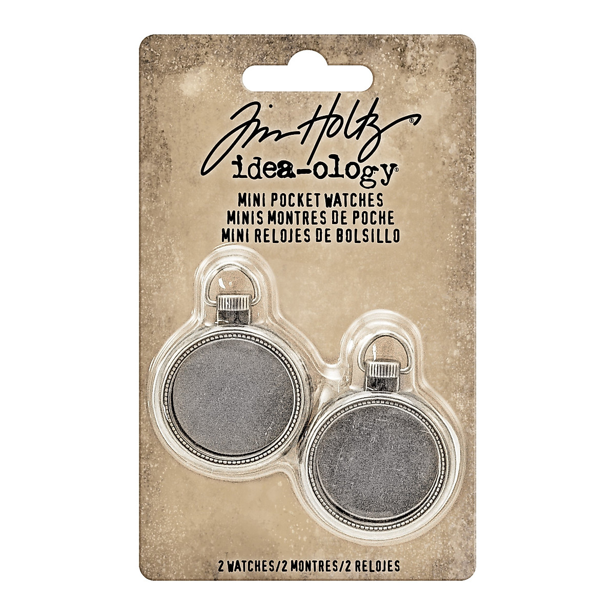Tim Holtz Idea-ology Mini Pocket Watch Embellishments 2/Pack, Antique Nickel (TH93274),Silver