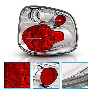 AmeriLite for 2001-2003 Ford F-150 Flareside Euro Chrome Replacement Tail Lights Brake Lamp Pair - Passenger and Driver Side