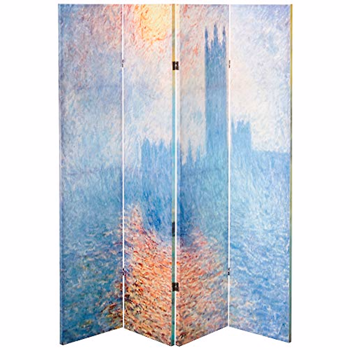 Oriental Furniture 6 ft. Tall Double Sided Works of Monet Canvas Room Divider - Impression Sunrise/Houses of Parliament