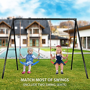 IKARE Metal Swing Frame with 2 Belt Swing Seats, Extra Large Swing Set for Kids and Adults, 2 Seats Supports up to 440 LBS, Fits for Indoor and Outdoor Activities, Garden, Backyard, Playground